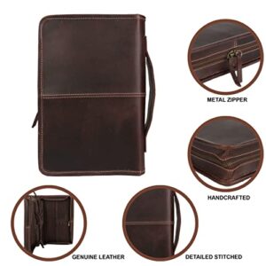 Leather Bible Cover Book Cover Planner Cover with Handle and Back Pocket Size 10.8x6.8x2 inches (Buffalo Leather)