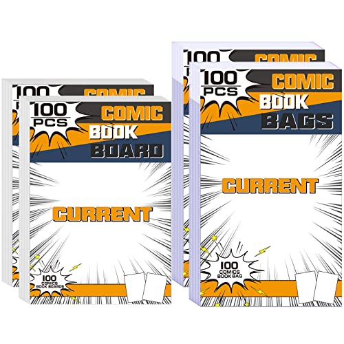 KKU 200 Count Current Comic Book Bags and Boards, Crystal Clear Acid Free Comic Bags and Boards, Comic Book Storage for Regular Comics