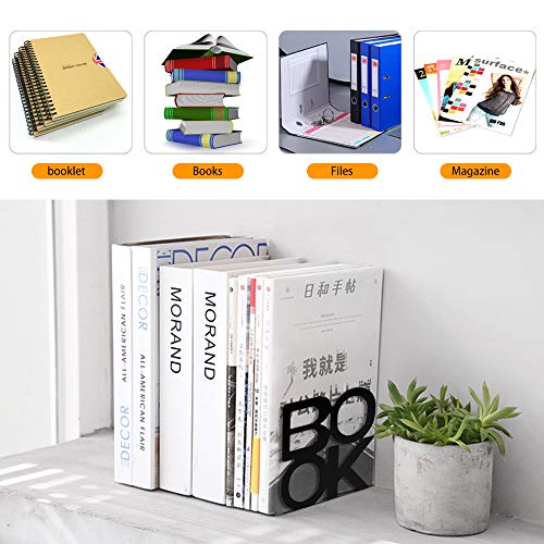 4pcs Book Ends, Bookends for Shelves, Bookends Decorative to Hold Books Metal Book Ends for DVD, Video Games, Maganize,Black 4.9 x 5.1 x 5.5inch, 2Pair