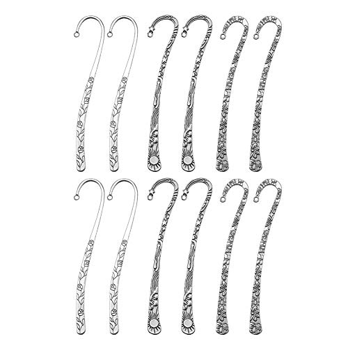 12pcs Mixed Antique Tibetan Silver Carved Hook Bookmarks Metal Book Markers