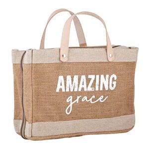 creative brands g1338 faithworks – farmers market jute & canvas tote-style bible cover, 11 x 8-inch, amazing grace