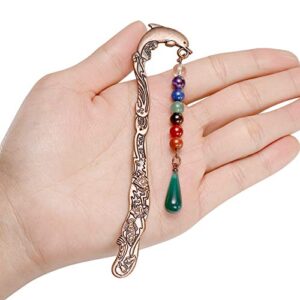 Jovivi 5pcs Antique Copper Metal Bookmark Beading Bookmarks with Handmade 7 Chakra Healing Crystals Tree of Life Tumbled Gemstones Assorted Beads