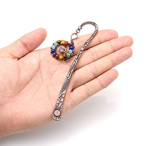 Jovivi 5pcs Antique Copper Metal Bookmark Beading Bookmarks with Handmade 7 Chakra Healing Crystals Tree of Life Tumbled Gemstones Assorted Beads