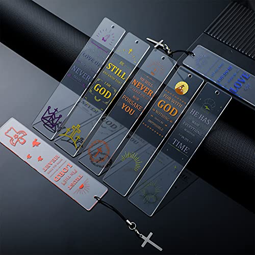 10 Pieces Christian Acrylic Bible Verses Bookmarks with Cross Pendants Inspirational Bookmarks Motivational Positive Religious Christian Present for School Home Office Supplies Present