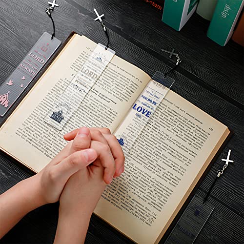 10 Pieces Christian Acrylic Bible Verses Bookmarks with Cross Pendants Inspirational Bookmarks Motivational Positive Religious Christian Present for School Home Office Supplies Present