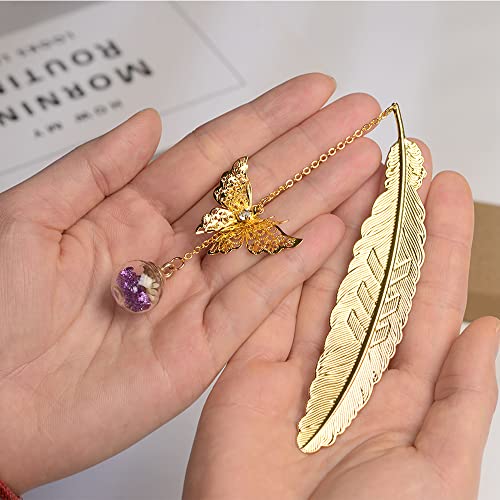 LERSUSI Feather Bookmark for Readers Book Lover Christmas Women Girl Mothers Day Birthday Teacher Valentine's Day Thanksgiving Gifts（Golden）