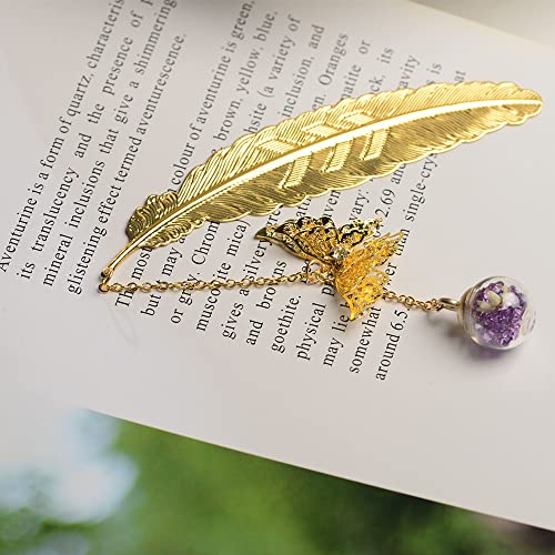 LERSUSI Feather Bookmark for Readers Book Lover Christmas Women Girl Mothers Day Birthday Teacher Valentine's Day Thanksgiving Gifts（Golden）