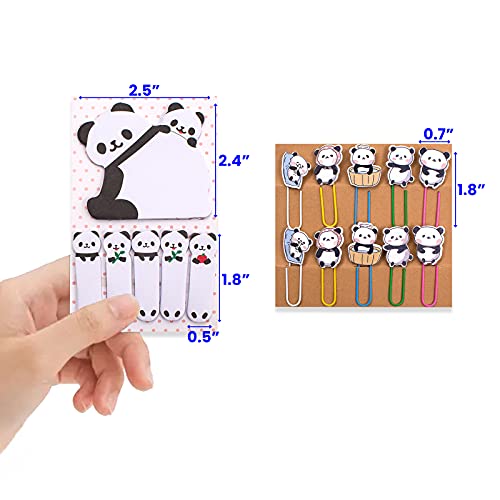 pandaonly 30Pcs Panda Paperclip Bookmarks, 3 Set Cute Panda Bookmark Clips with 1 Sheet Panda Sticky Notes-Funny Paperclips Bookmarks Planner Clips for Office Supplies Coworkers Teachers' Day Gifts