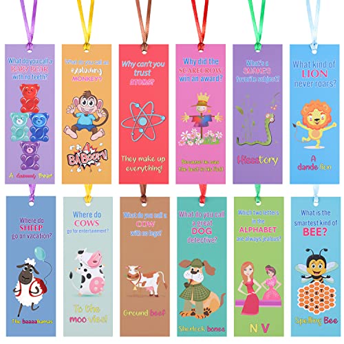 Kids Bookmark Silly Jokes Bookmarks Funny Animals Bookmarks Cartoon Hilarious Learning Bookmarks with Hanging Ropes for Teachers Students Classroom Rewards Supplies