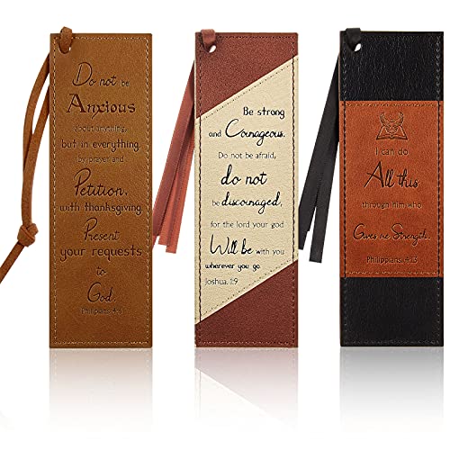 3 Pieces Christian Bookmarks for Women Men, Religious Bookmarks Father's Day Presents, Bible Cover Faux Leather Bookmakers with Inspirational Verse, Personalized Journal Markers (Simple Style)