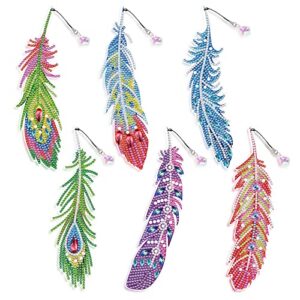 whatwears feather diamond painting bookmarks 6 pieces 5d diamond drawing bookmarks acrylic art bookmarks with tassel bookmarks for adults kids students crafts diy making graduation birthday