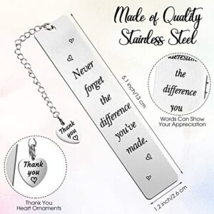 8 Pieces Thank You Gifts Make a Difference Bookmark Appreciation Gifts for Coworker Nurse Teacher Farewell Going Away Gifts for Co Worker Stainless Steel Book Page Marker with Pendants