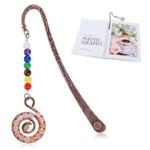 cobee vintage metal bookmarks, tree of life bookmark 7 chakra crystal bookmark healing stone vintage bookmarks antique copper metal bookmark beading tumbled gemstones book markers(pink)