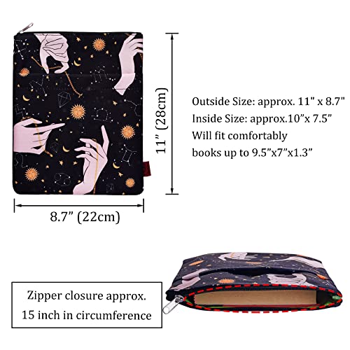 Book Sleeve Sun Constellations, Book Covers for Paperbacks, Washable Fabric, Book Sleeves with Zipper, Medium 11 Inch X 8.7 Inch Book Lover Gifts