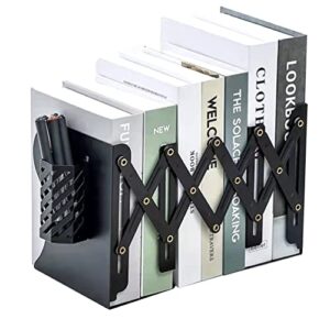 adjustable bookends metal book ends for heavy book holder heavy duty bookends nonskid bookcase desktop book organizer binder holder (black)