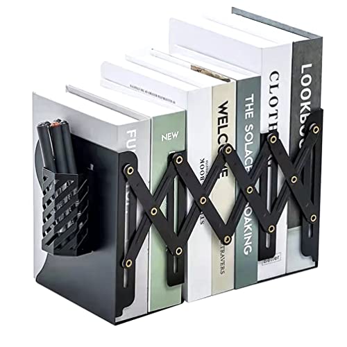 Adjustable Bookends Metal Book Ends for Heavy Book Holder Heavy Duty Bookends Nonskid Bookcase Desktop Book Organizer Binder Holder (Black)