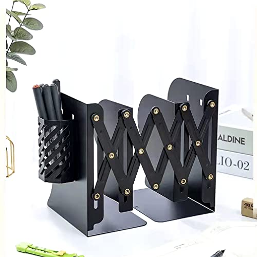 Adjustable Bookends Metal Book Ends for Heavy Book Holder Heavy Duty Bookends Nonskid Bookcase Desktop Book Organizer Binder Holder (Black)