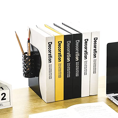 Adjustable Bookends Metal Book Ends for Heavy Book Holder Heavy Duty Bookends Nonskid Bookcase Desktop Book Organizer Binder Holder (Black)