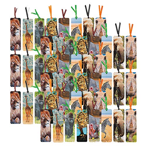 Fun Express Laminated Safari Animal Bookmarks | 48 Count | Great for School/Classroom Giveaways, Book Club Tokens, Birthday Party Prizes & Favors