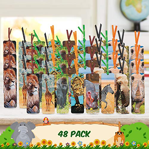 Fun Express Laminated Safari Animal Bookmarks | 48 Count | Great for School/Classroom Giveaways, Book Club Tokens, Birthday Party Prizes & Favors