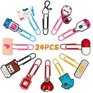 24 pcs cute cartoon bookmarks bulk paper clips nurse gift cartoon bookmarks colorful paperclip bookmark memo clip for nursing school student essentials pagination organize office stationery