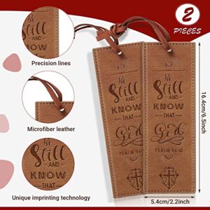 2 Pieces Christian Leather Bookmark Christian Faux Leather Bookmark Inspirational Bible Verse Quote Bookmark with Cord Tassel Religious Motivational Christian Bookmark for Women Men Church Supplies