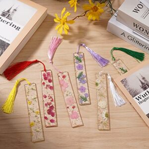 Leezmark 6 Pcs Pressed Flower Bookmark, Handmade Dried Flower Resin Bookmark, Aesthetic Bookmark Pretty Book Markers with Tassels, Reading Gifts for Book Lovers, Cute Bookmarks for Girls Women