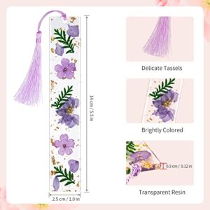 Leezmark 6 Pcs Pressed Flower Bookmark, Handmade Dried Flower Resin Bookmark, Aesthetic Bookmark Pretty Book Markers with Tassels, Reading Gifts for Book Lovers, Cute Bookmarks for Girls Women