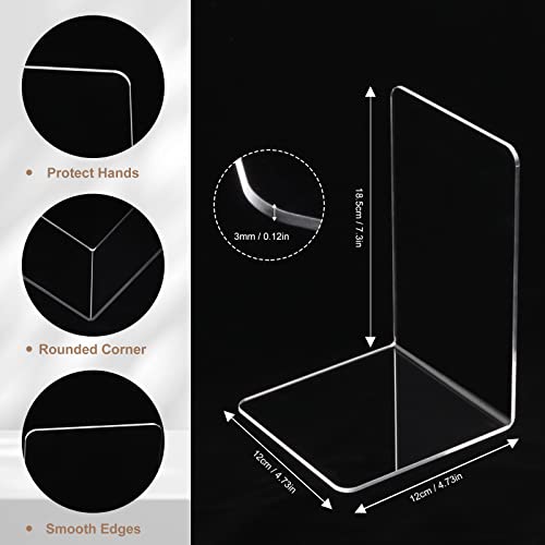 6 Pcs Acrylic Bookends, Clear Book Ends for Shelves, Heavy Duty Book Ends and Desktop Organizer, 7.3” x 4.73” x 4.73” Book Holders for Books/Movies/CDs