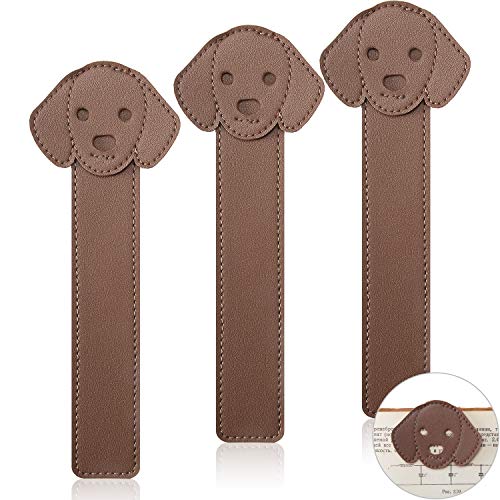 3 Pieces Faux Leather Dog Bookmarks PU Animal Puppy Bookmarks Handmade Personalized Reading Page Markers for Bookworms Book Lovers Writers Relatives Friends Men Women Teen Boys Girls, Brown