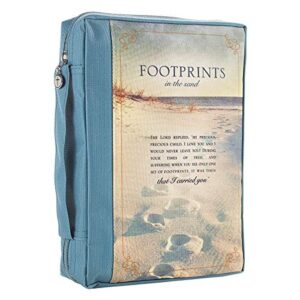 christian art gifts men/women’s bible cover footprints, blue canvas, large