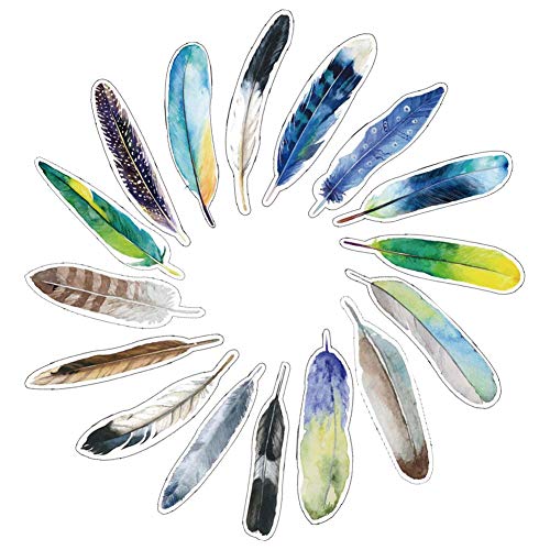 Koogel 60 Pcs Feather Bookmarks Colorful Feather Shape Paper Bookmarks for Reading