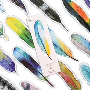 Koogel 60 Pcs Feather Bookmarks Colorful Feather Shape Paper Bookmarks for Reading