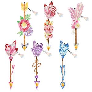 flower acrylic bookmark diamond painting – pigpigboss 6 pack 5d diy feather bookmark diamond painting set crystal sword flower diamond painting bookmark for adult kid graduation gift