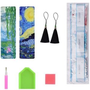 Diamond Painting Bookmarks Monet Water Lily and Van Gogh Starry Night,2 PCS Diamond Art Bookmark with Tassel,Crystal Rhinestone Bookmark Art Kit Gift for Adult