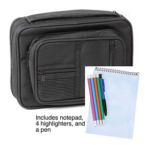 Black Reinforced Canvas Bible Cover Case with Handle and Stationary, X-Large