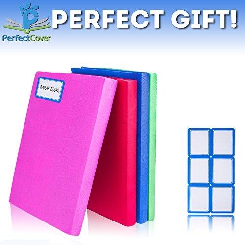 7 Pack Stretchable Book Covers - Multiple Colors Durable, Washable, Reusable and Protective Jackets for Hard Cover Schoolbooks and Textbooks - by PerfectCover (7-Pack, Colors)