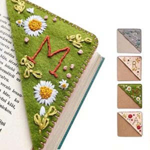 personalized hand embroidered corner bookmark, 26 letters hand stitched felt corner letter bookmark, cute flower embroidery bookmarks for book reading lovers meaningful gift (m, summer)