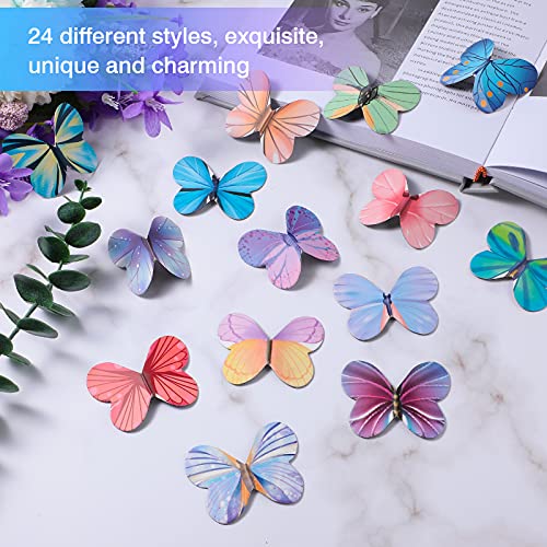 24 Pieces Magnetic Bookmarks Page Clip Magnet Butterfly Book Page Markers Magnetic Butterfly Bookmark Cute Book Marks for Kids, Students Reading, Office Stationery Supplies, Presents