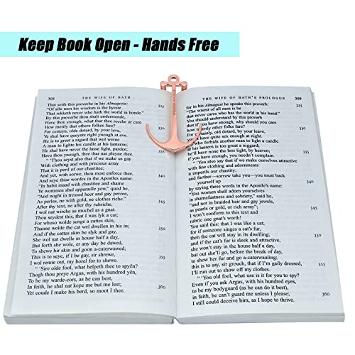 Anchor Book Page Holder Bookmark, Hands Free Reading Book Opener, Hold Books Open Tool, Classic Reading Accessories for Men Women Book Lovers, Elegant Rose Gold