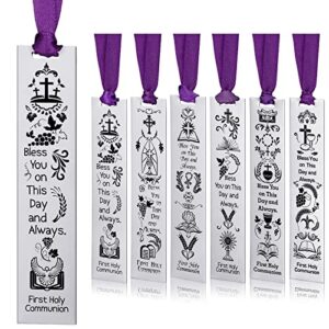 6 pieces confirmation live by the spirit metal bookmarks confirmation metal bookmarks baptism bookmark with ribbons for communion baby shower birthday(communion)