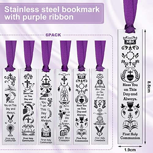 6 Pieces Confirmation Live by The Spirit Metal Bookmarks Confirmation Metal Bookmarks Baptism Bookmark with Ribbons for Communion Baby Shower Birthday(Communion)