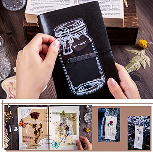 80 PCS Transparent Dried Flower Bookmarks, Flower Bookmark Maker, DIY Dried Flower Bookmark, Glassware Stickers Flower Page Clips Bookmarks for Home School Supplies