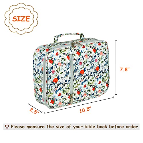 Bible Cover Case for Women Men Bible Covers Bible Bags Bible Holder Scripture Carrying Case with Handle Bible Book Covers Church Bag Bible Protective Cases with Pockets (Flower B)