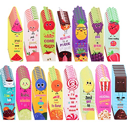 craftshou 120 Pcs Fruit Scented Bookmarks for Kids Scratch and Sniff Bookmark Fun Bookmarks 15 Styles Fruit Snack Pattern Bookmarks for Girls Boys Supplies