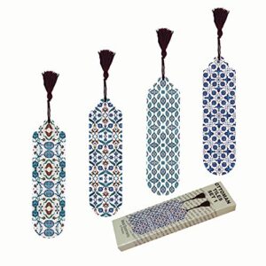 pictor gift ottoman tiles set decorative 4 piece bookmark set, ramadan, eid mubarak, islamic metal pressed with suede back… (ottoman tiles set 1)