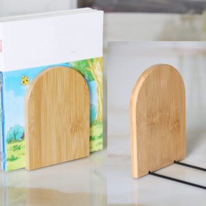 2 Pcs Natural Bamboo Bookend Large Capacity Office Book Ends Anti Slip Book Stand Holder Bookshelf Ends for Home Office Library School Study Decoration