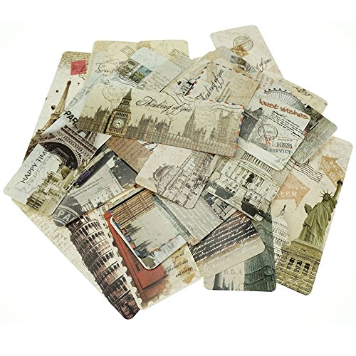 AKOAK 30 Piece Set Vintage European Scenes Retro Old Travel Postcard Bookmarks,Note Pads,Memo Pads