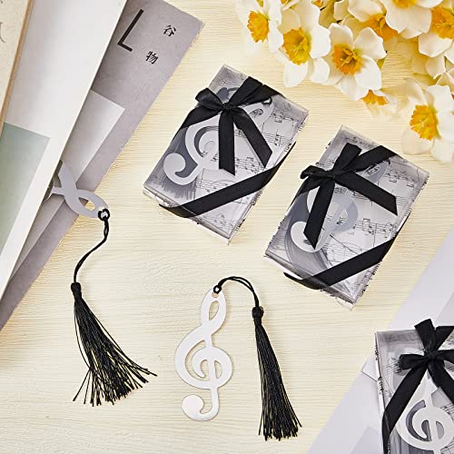 48 Pcs Hollow Musical Notes Bookmarks Party Gifts Wedding Favors Metal Music Note Bookmark with Tassels and Music Note Gift Box for Students Guests Classroom Office Home Music Wedding Birthday Party