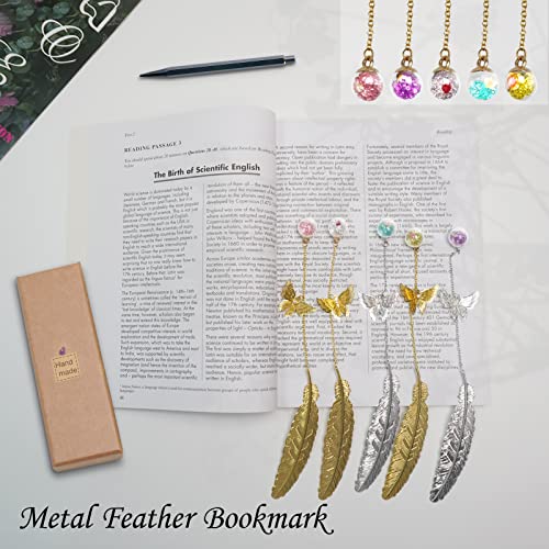 SUNETARY Metal Feather Bookmarks for Book Lovers Women Birthday Gifts Butterfly Book Marks Mothers Day Christmas Valentine's Day Teacher Appreciation Gifts for Women Girls Ladies Readers